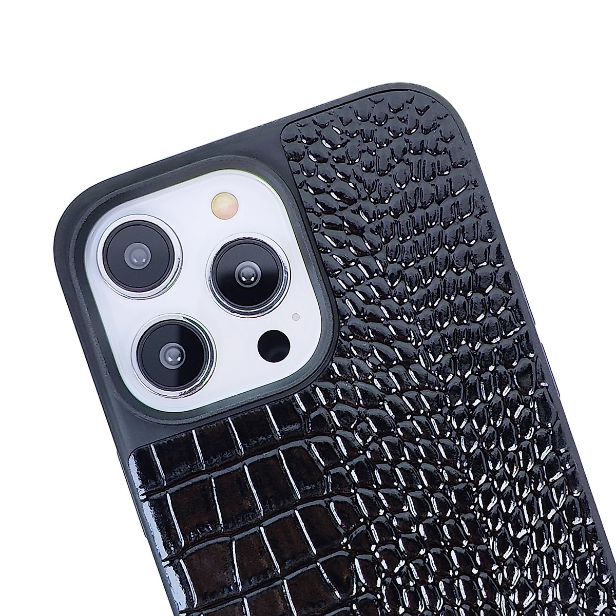 DMaos for iPhone 15 Pro Case for Women, Crocodile Synthetic Patent Leather Cover, Classic Fashion for iPhone15 Pro 2023 6.1 Inch - Black