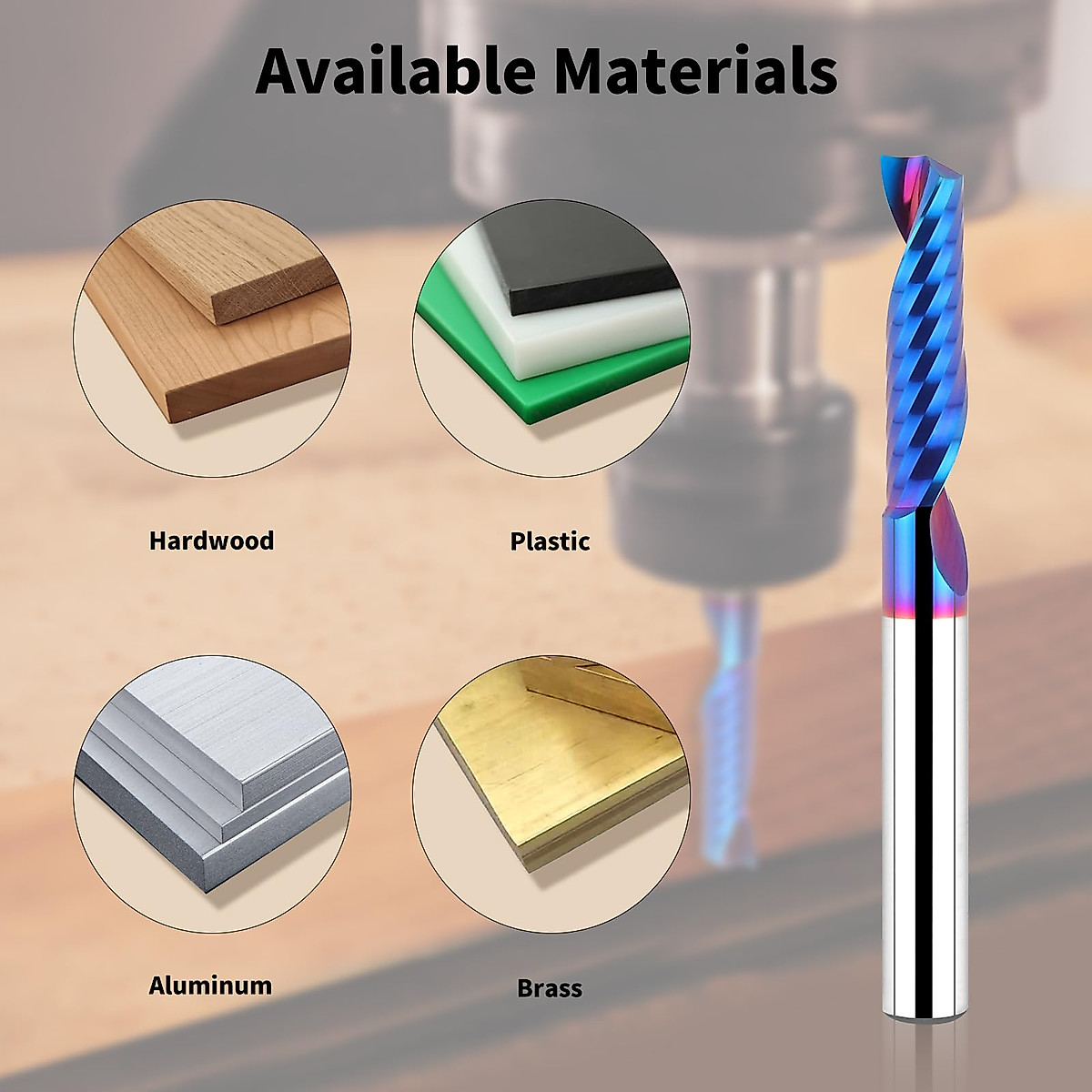 EANOSIC Solid Carbide Single Flute End Mill 1/4” Shank, Upcut CNC Spiral Router Bit O Flute Milling Cutter for Aluminum Plastic Acrylic PVC MDF