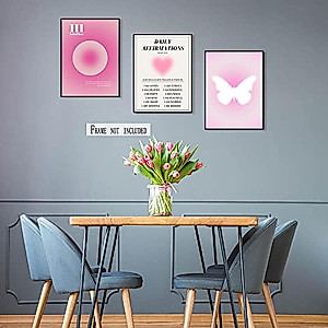 Pink Gradient Aura Angel Numbers Posters Sets for Room Aesthetic Spiritual Affirmation Canvas Wall Art Positive Energy Painting Y2k Butterfly Pictures Trendy Wall Decor for Bedroom 12x16in Unframed