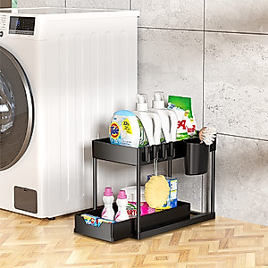 Under Sink Organizer,2 Tier Under Cabinet Organizer Sliding Under Bathroom Sink Organizers and Storage Multi-purpose Tidy Help Under Sink Storage Shelf Kitchen