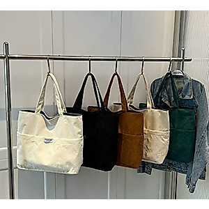 Women's Corduroy Tote Bags with Zipper Large Capacity Hobo Shoulder Bag Canvas Crossbody Bag