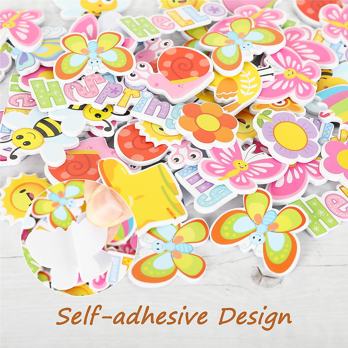 Whaline 360Pcs Spring Foam Stickers Cartoon Flower Butterfly Bee Foam Decals 20 Designs Hello Spring Self Adhesive Decorative Stickers for Spring Greeting Cards DIY Scrapbooking Home Wall Decor