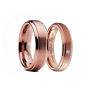 Personalized Rose Gold Tungsten Ring Set Custom Engraved Free - Couple's Ring Set - Wedding Band Set - Ships from USA