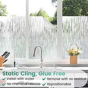 rabbitgoo Window Privacy Film, No Glue Frosted Glass Film, Static Cling UV Blocking Non Adhesive Reusable Heat Control Window Vinyl Clings for Home, Office, Frosted Silk, 17.5 x 78.7 Inches