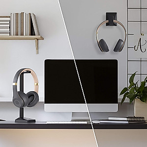 havit PC Gaming Headset Headphone Stand Holder Hanger Hook 2 in 1 Headphones Stand Aluminum Pole Solid Base Rubber Anti-Slip for Desk Wall Desk Compatible All Headphone