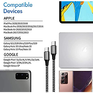 Short USB C to USB C Cable 1FT 3Pack 60W PD Fast Charging Type C Nylon Braided Charger Cord Compatible with Samsung Galaxy A01 A03S A11 A12 A13 A21 A32 A42 A51 A71 A80 A81 A90 S22 S21 Note 20