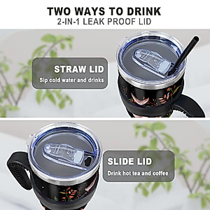 Exacmos 40 oz Tumbler with Handle and Straw 40 oz Boho Cup Insulated Stainless Steel Coffee Travel Mug Spill Proof Leak Proof Slim 40oz Tumbler with Handle Boho Decor Stuff Gifts for Women