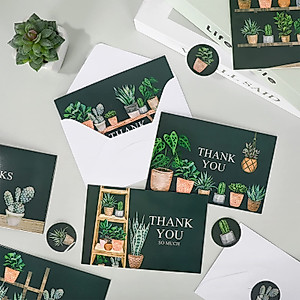 AnyDesign Home Plants Thank You Cards 36 Pack Succulent Cactus Note Cards with Matching Seal Stickers Envelopes Greenery Greeting Blank Cards for Birthday Baby Shower Wedding Bridal Party, 4 x 6