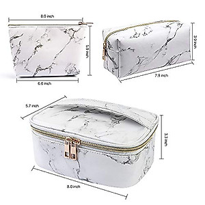 MAGEFY 3Pcs Makeup Bags Portable Travel Cosmetic Bag Waterproof Organizer Multifunction Case with Gold Zipper Marble Toiletry Bags for Women