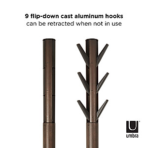 Umbra Flapper Coat Rack, Clothing Hanger, Umbrella Holder, and Hat Organizer, Great for Entryway, Black/Walnut (320361-048)