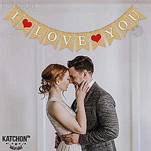Cute, I Love You Banner - 10 Feet, No DIY | Happy Valentines Day Banner | Burlap I Love You Sign With I Love You Decorations for Him | Romantic Decorations Special Night for Him | Kissing Booth Sign