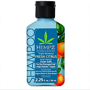 Hempz Biotin Hair Shampoo - Triple Moisture Peach & Grapefruit - For Growth & Strengthening of Dry, Damaged Hair - Travel Size 2.25 Fl OZ
