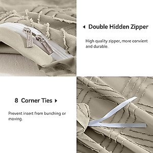 JELLYMONI Khaki Duvet Cover Full Size - 3 PCS Microfiber Tufted Duvet Cover Set, Boho Textured Duvet Cover Jacquard Rhombus Geometric Pattern Duvet Cover with Corner Ties & Zipper Closure