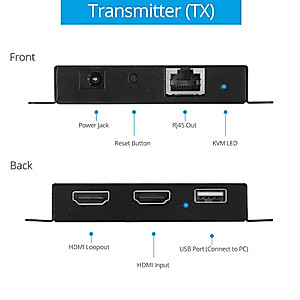 gofanco HDMI 1.4 USB KVM Over CAT6 / CAT7 Extender – 328ft Extension, 4K @30Hz HDMI Video, 2X USB Keyboard/Mouse, Near Zero Latency, HDMI Loopout, Dual PoC, HDCP 2.2, ESD Protection (KVMHDExt100)