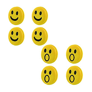 Acxico 8 pcs Silicone Rubber Smile Face Tennis Racquet Vibration Dampener Shock Absorber(4 Smiley Yellow + 4 Surprise Yellow)