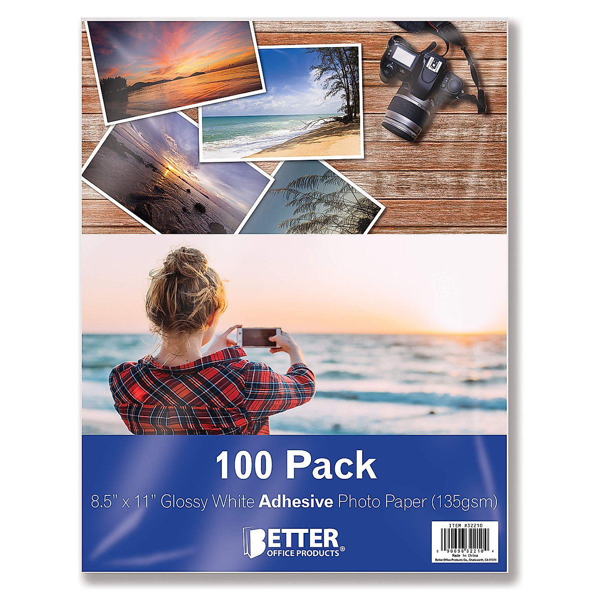 Self-Adhesive Photo Paper, Sticky Photo Paper, Glossy, 8.5 x 11 Inch, 100 Sheets, by Better Office Products, 135 gsm, Letter Size, 100 Count Pack