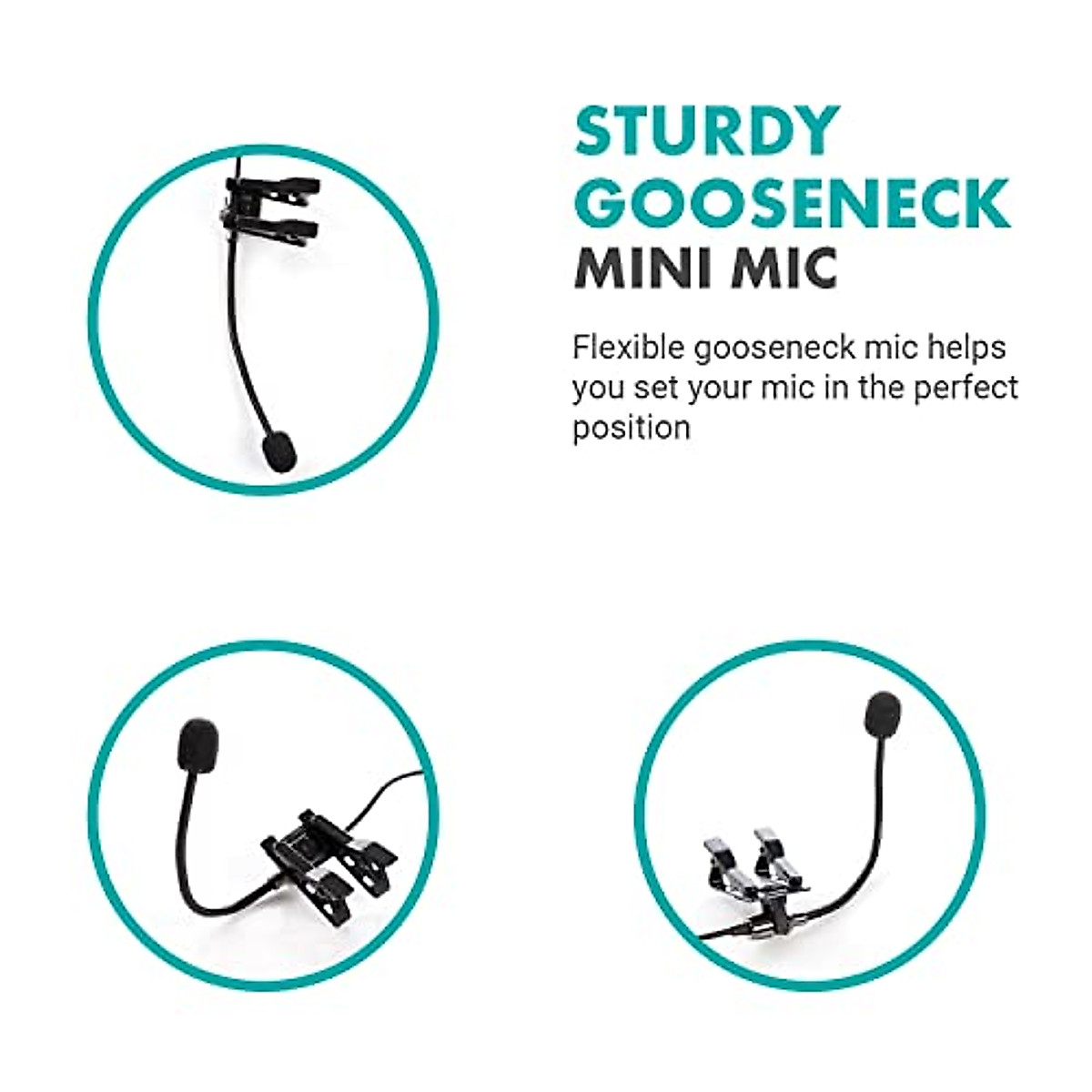 Movo ACM400 Flexible Gooseneck Omnidirectional Microphone for Motovlogging Moto Vlog Action Cam Helmet Mic - Clip on Microphone for Motorcycle Vloggers - Compatible with GoPro Media Mod