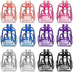 Sadnyy 12 Pcs Clear Backpack Bulk Heavy Duty Stadium Approved Transparent Bookbag PVC See Through Bag for School Work Concert(Multicolor)
