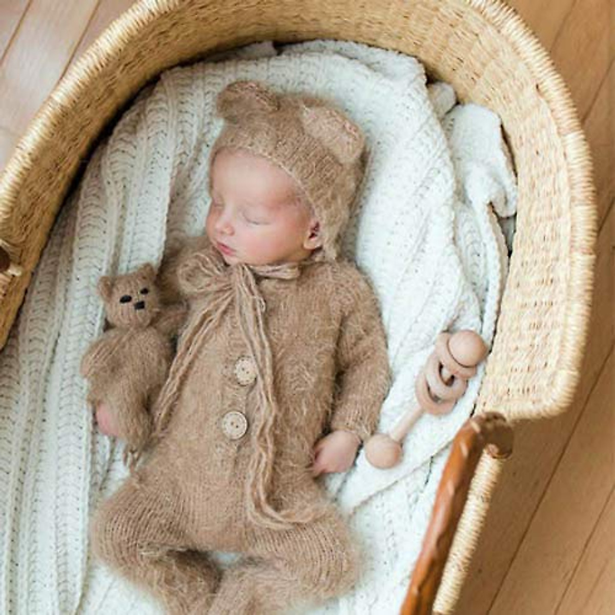 Baby Wooden Toy Rattle Natural Untreated 3 Ring Wooden Teether Toy Montessori Small Wooden Classic Baby MarcusRattle