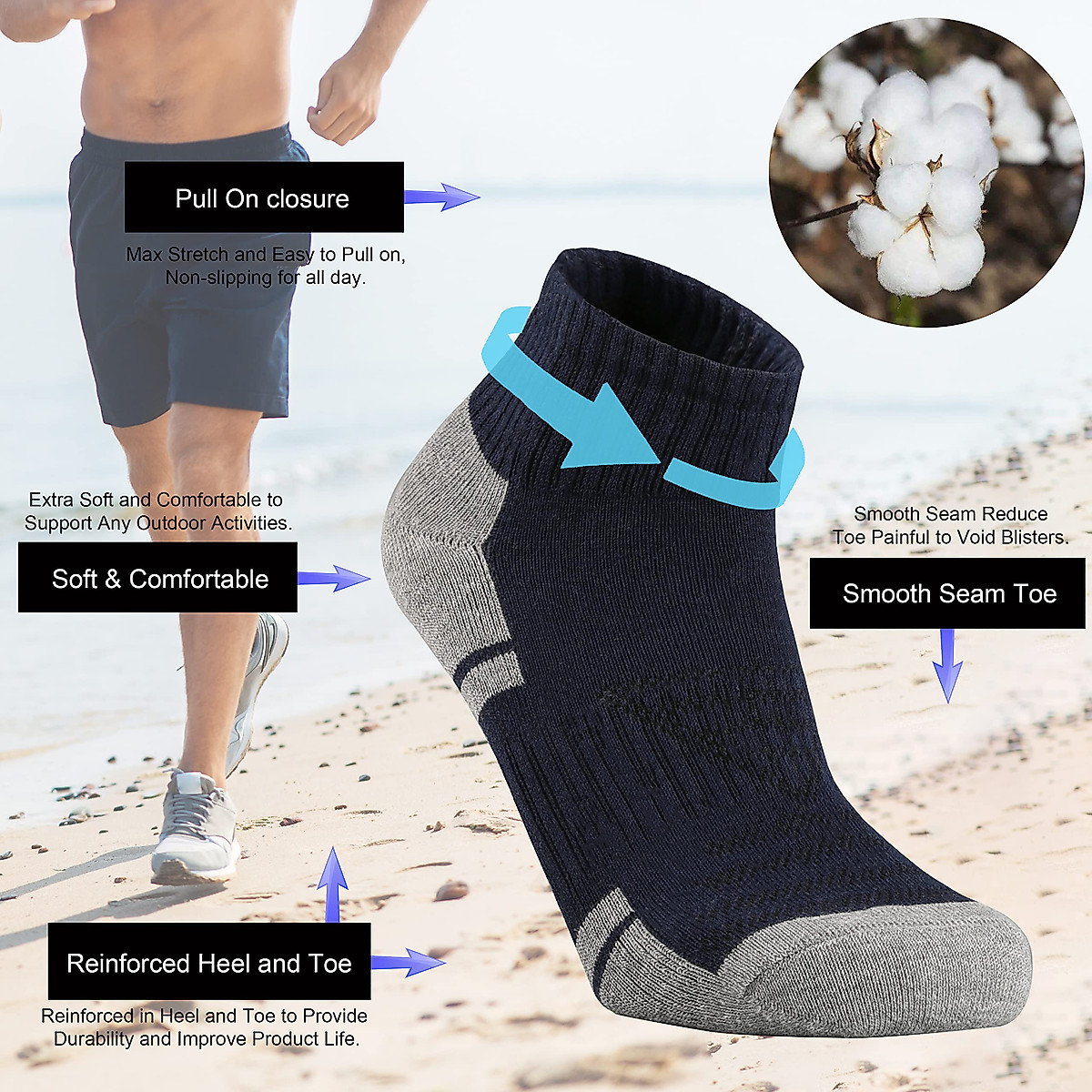 Ortis Cotton Moisture Wicking Mesh Ventilating Running Cushion Low Cut Socks for Men 10 Pack(Nave Blue XL)