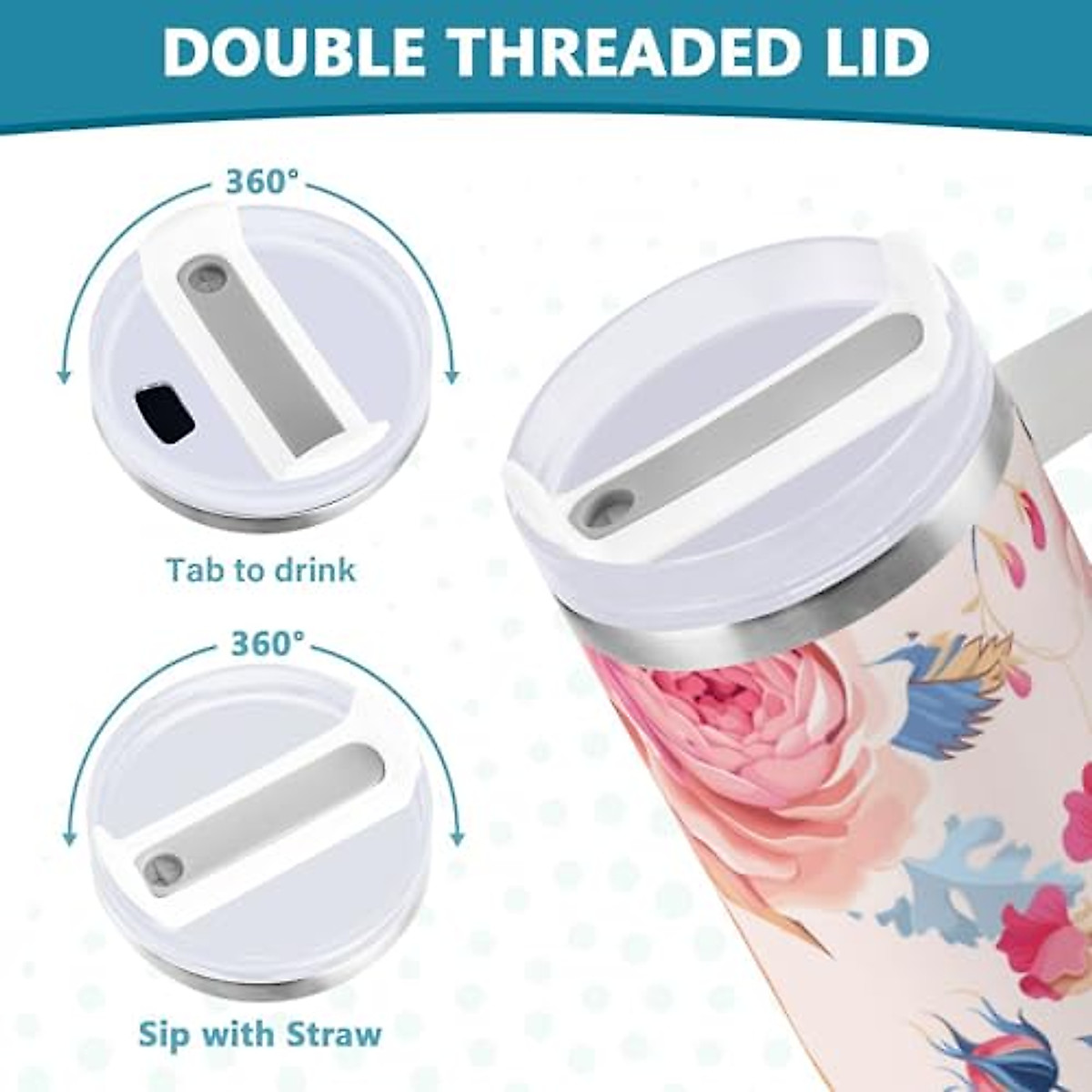 Floral Rose Pink 30 oz Tumbler with Handle and Straw Lid, 100% Leak-proof Travel Coffee Mug, Stainless Steel Insulated Cup For Beverages, Cupholder Friendly