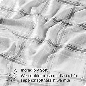 Bare Home Flannel Sheet Set Prints, 100% Cotton, Velvety Soft Heavyweight - Double Brushed Flannel for Extra Softness & Comfort - Deep Pocket - Bed Sheets (Split King, Tartan Plaid)