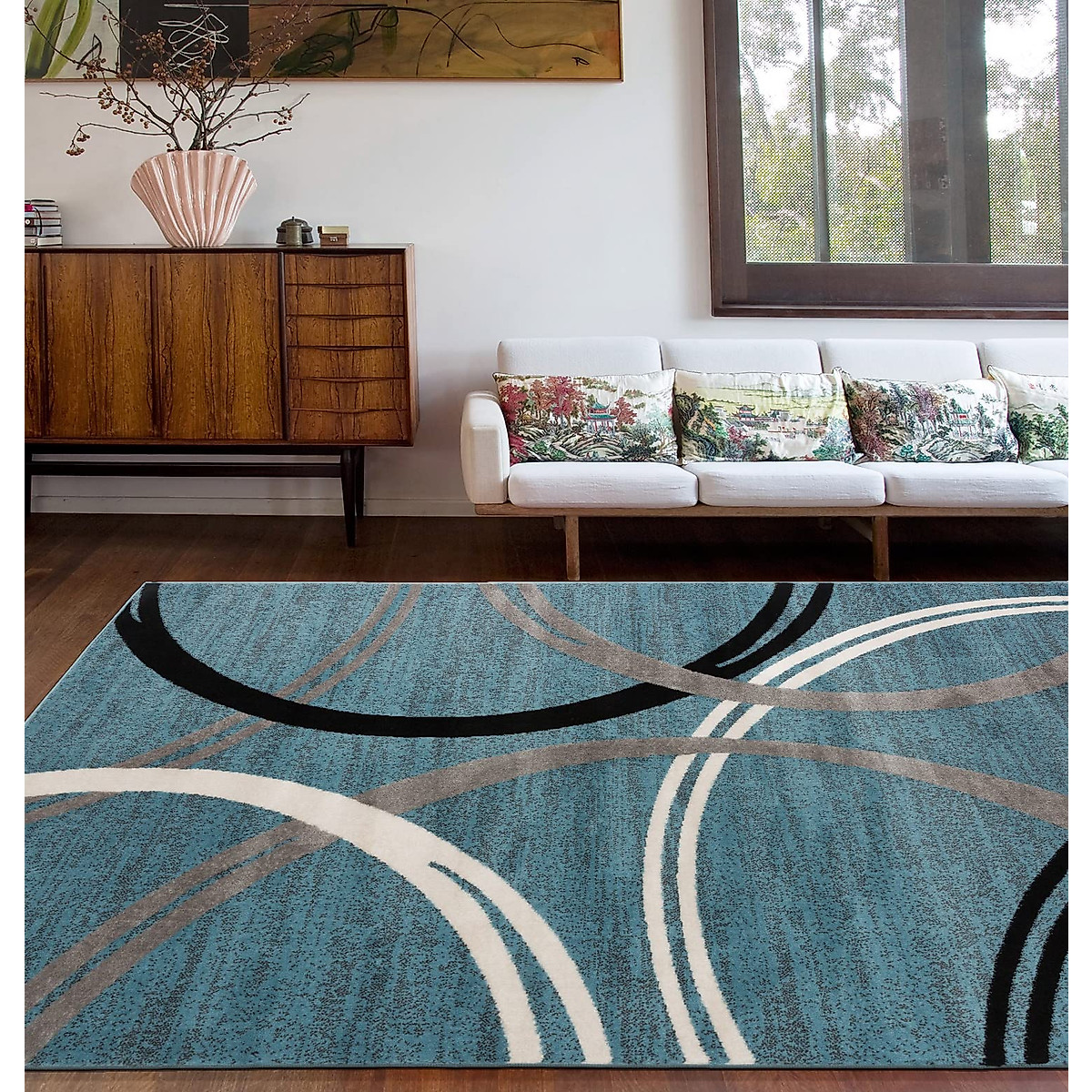 Rugshop Modern Wavy Circles Design Area Rug 3'3" x 5' Blue