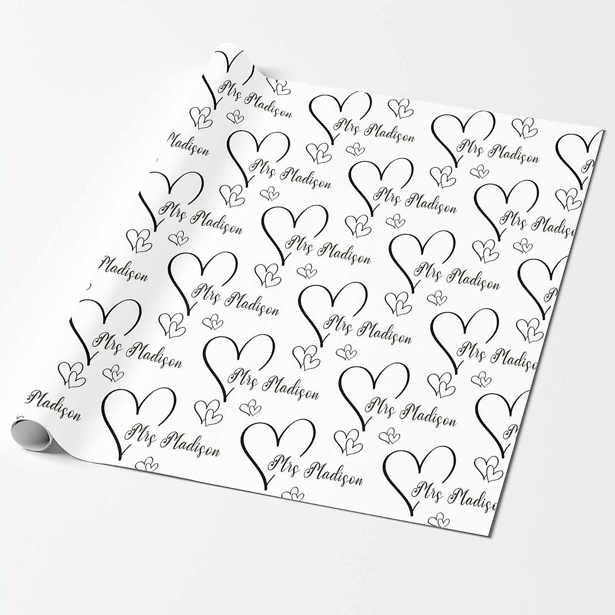 MyPupSocks Custom Text Wedding Wrapping Paper Black Heart and White, Personalized Name Gift Wrap Paper Funny Wrapping Paper Roll 58x23 for Boys Girls Wedding Anniversary 1 roll