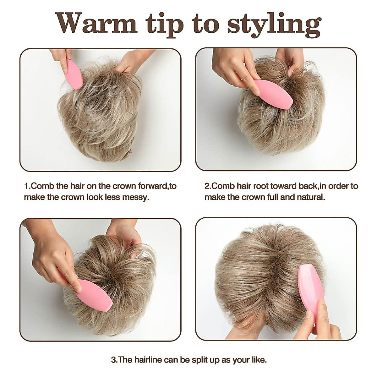 Rosa Star Short Wig Ombre Brown Mixed Blonde Hair Wigs Natural Curly with Bangs Synthetic Hair Fibers Heat Resistant Full Wig for Women