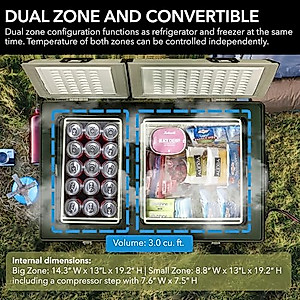 Whynter FM-901DZ Zone Portable Fridge Optional Wheels, AC 110V/ DC 12V Real Freezer for Car, Home, Camping, RV-8°F to 50°F, 90 Quart Dual Zome, Charcoal
