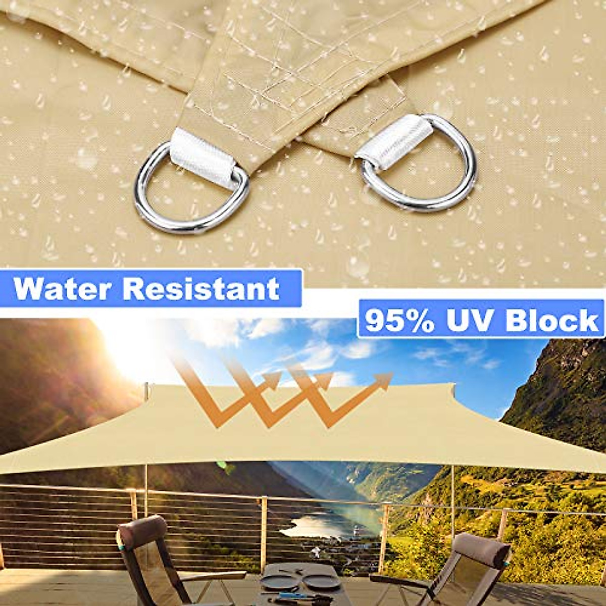 Amazmic Sun Shade Sail Rectangle 10'x10' UV Block Waterproof Canopy Outdoor Activities Patio/Garden/Backyard/Swimming Pools/Carports, Beige