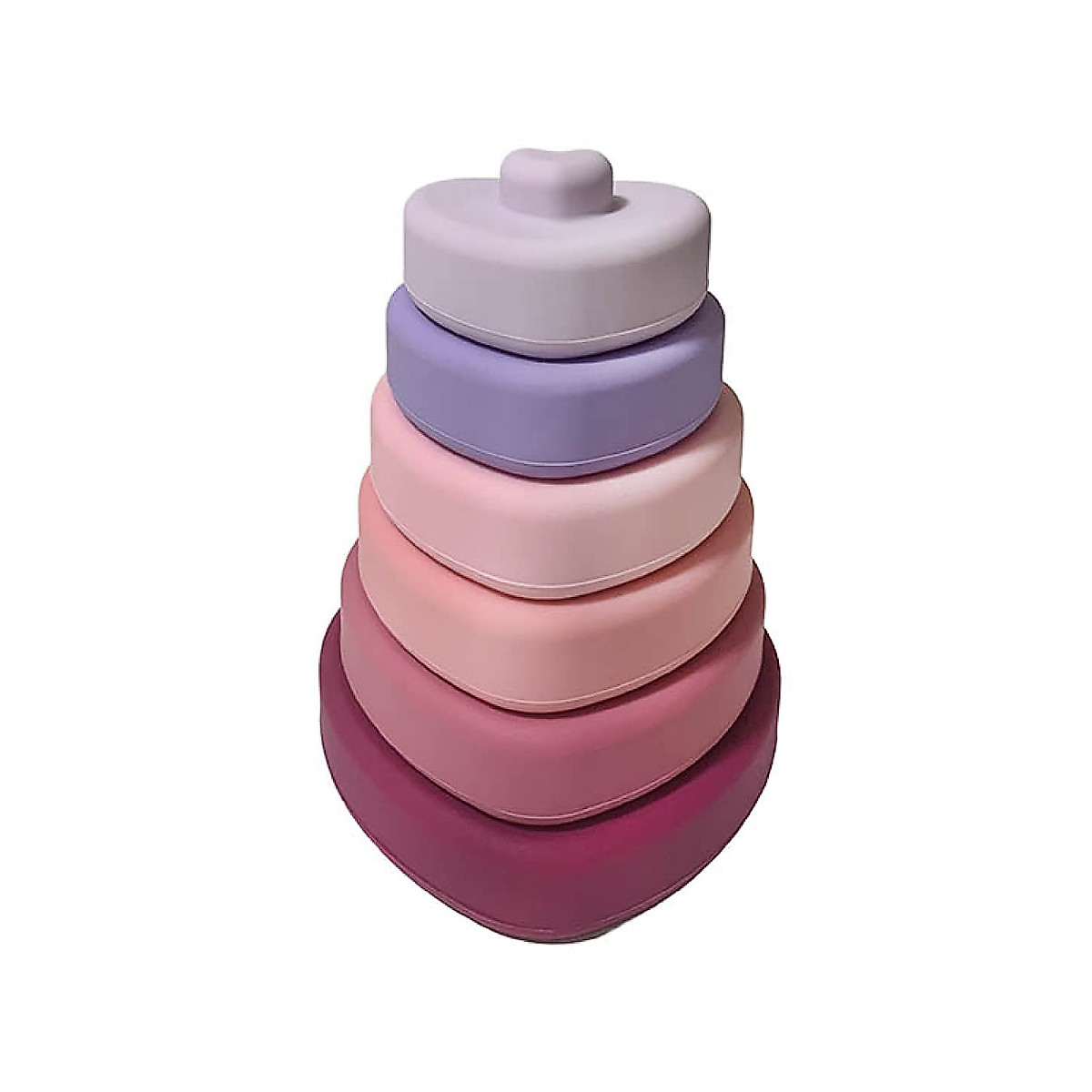 Baby Step Silicone Stacking Toys for Babies – Soft Building Tower & Baby Teether, Educational Ring Stacker Baby Sensory Toy, 6 Pieces Heart Shaped Purple Stacking Rings Tower
