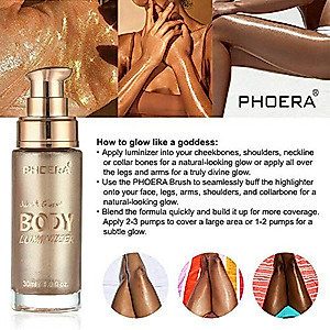 PHOERA Liquid Illuminator,Shimmer Body Oil,Body Highlighter Makeup Smooth Shimmer Glow Liquid Foundation for Face and Body 30ml(103 Glistening Bronze)