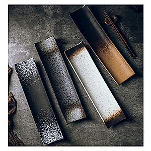 ZLH 14-inch Creative Japanese Sushi Restaurant Restaurant Hotel Long-Column Long Square Ceramic Plate Large Plate Dessert Snack Retro Tableware (Size : Set of 4)