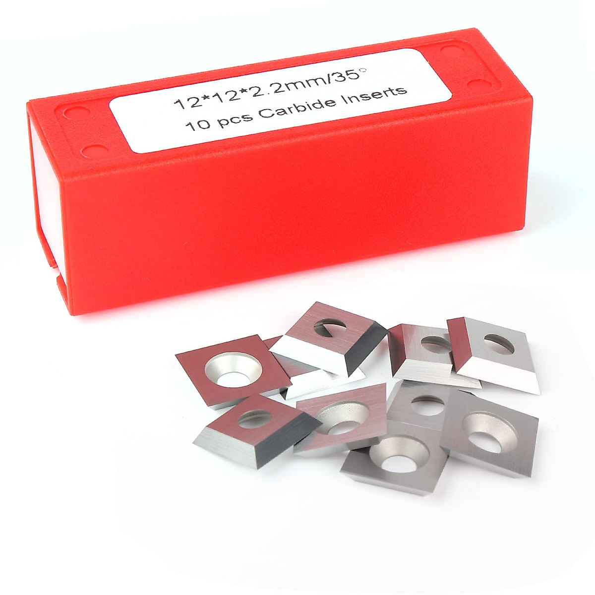 BINSTAK - K1222 -Square Corner 12mm Carbide Inserts 4 Edges (12mm lengthX12mm widthX2.2mm thick-35 Degree Cutting Angle), 10pcs, Countersink Hole, for BINSTAK 1/4" Shank 1-1/4" Cut Dia. CNC Router Bit