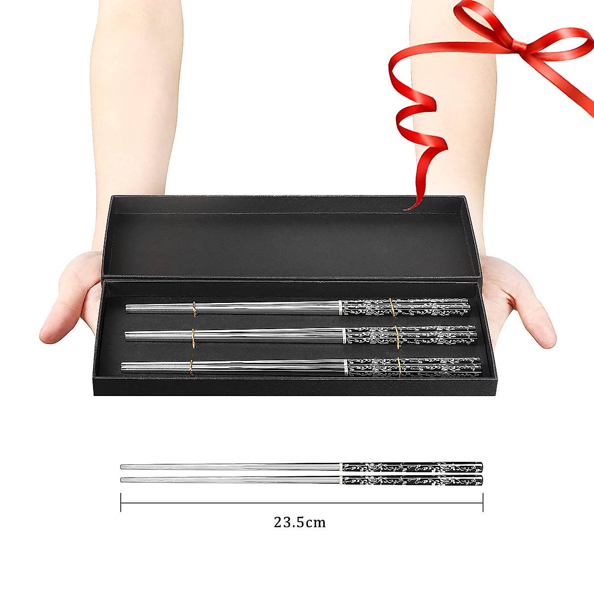 Stainless Steel Chopsticks Reusable Titanium Plated Metal Chopsticks Premium Japanese Gift Set Dishwasher Safe (3 Pairs)