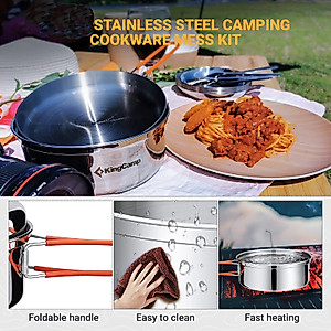 KingCamp 17/25pcs Stainless Steel Camping Cookware Mess Kit Camping Cooking Set Backpacking Gear Lightweight Pots and Pans Set with Folding Knife Fork for Camping Hiking Picnic