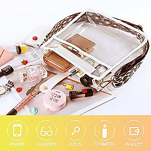 BOBOKA Clear CrossBody Bag with Leopard Guitar Strap Clear Bag Stadium Approved Shoulder See Through Handbag Purse for Women