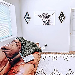 Southwestern Aztec Wall Decor, Geometric Wood Wall Art Print Tribal Boho Western Decorations For Home Living Room Bedroom Nursery Diamond Framed Hanging Farmhouse Style Rustic Artwork Modern(Black)