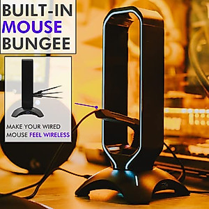 Tilted Nation RGB Headset Stand and Gaming Headphone Stand for Desk Display with Mouse Bungee Cord Holder - Gaming Headset Holder with USB 3.0 Hub for Xbox, PS4, PC - Perfect Gaming Accessories Gift