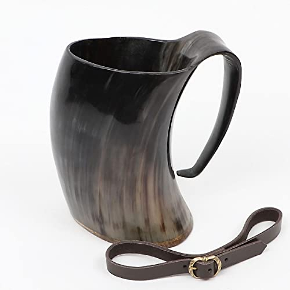Mythrojan Viking Horn Mug Tankard with Leather Strap Safely Holds Hot and Cold Liquids Coffee Hot Chocolate - Wine Beer Mead
