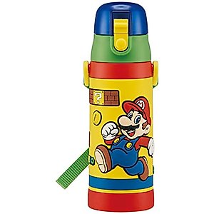 Skater SDPV5-A Children's Stainless Steel Direct Drinking 3D Water Bottle, Kids, 16.2 fl oz (480 ml), Super Mario Boys