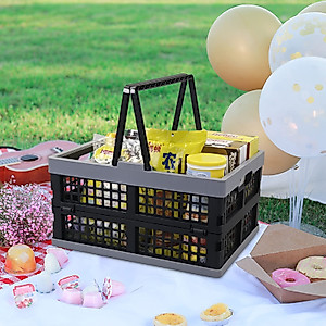 NICESH 2-Pack 15 L Plastic Collapsible Shopping Basket, Folding Storage Crates with Handle