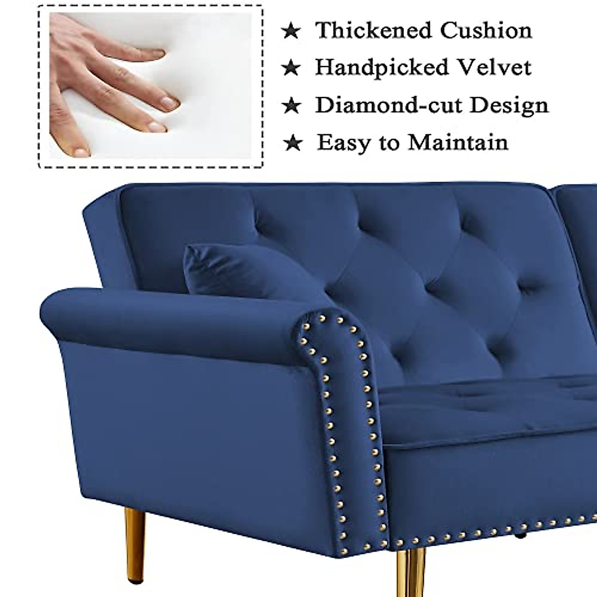 Lin-Utrend U Shape Sectional Sofa, 110” Modern Chenille Fabric Modular Couch,Extra Wide Sofa with Reversible Chaise Lounge and Golden Legs, 4 Seat Sectional Couch for Living Room (L-Shaped Blue)