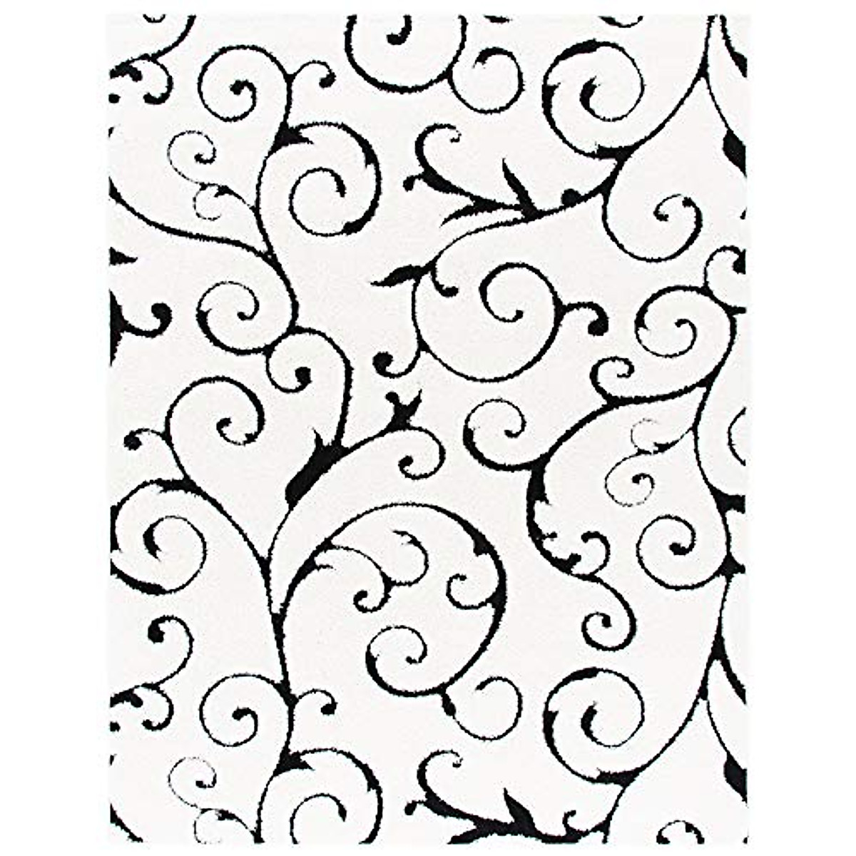 SAFAVIEH Florida Shag Collection 8'6" x 12' Ivory / Black SG455 Scrolling Vine Graceful Swirl Textured Non-Shedding Living Room Bedroom Dining Room Entryway Plush 1.2-inch Thick Area Rug