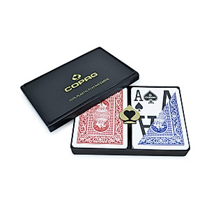 Copag Magnum Design 100% Plastic Playing Cards, Poker Size Magnum Index Red/Blue Double Deck Set