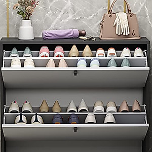 AIEGLE Shoe Storage Cabinet with 3 Flip Drawers, Freestanding Wood Shoe Rack Shoe Storage Cabinet for Entryway, Grey (35.4" W x 9.4" D x 47.2" H)