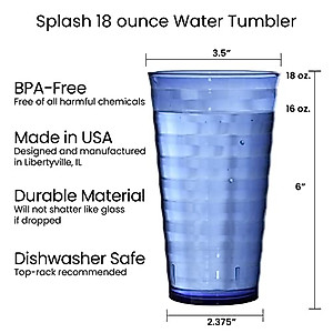 US Acrylic Splash 18 ounce Plastic Stackable Water Tumblers in 4 Coastal Colors | Value Set of 16 Drinking Cups | Reusable, BPA-free, Made in the USA, Top-rack Dishwasher Safe