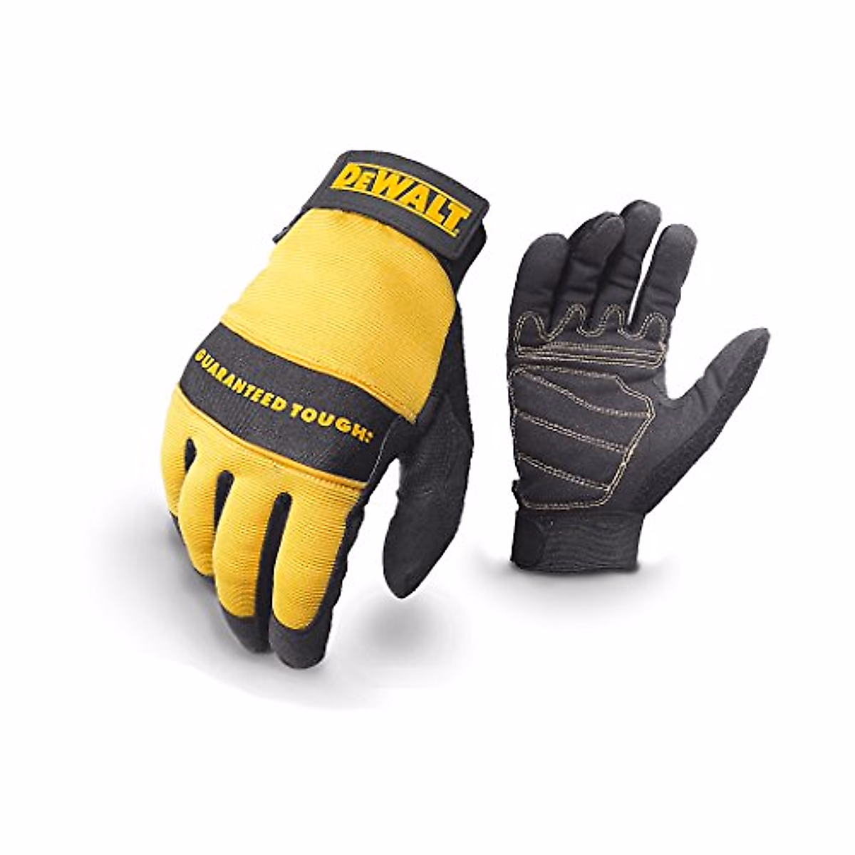 Dewalt DPG20L All Purpose Synthetic Leather Palm Spandex Back Velcro Wrist Work Glove, Large, Yellow/ Black