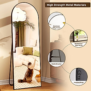 XRAMFY 58"x18" Arched Full Length Mirror Floor Mirrors with Aluminum Alloy Frame Free-Standing Wall Mounted Floor Mirrors or Large Dressing Mirror, Black Mirror Full Length